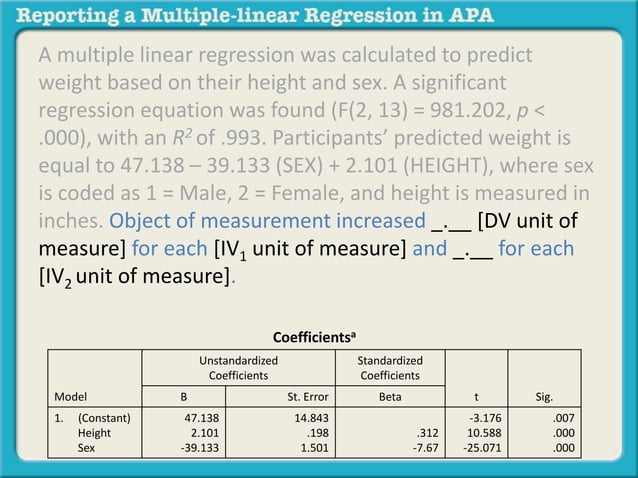 Reporting a multiple linear regression in apa | PPTX