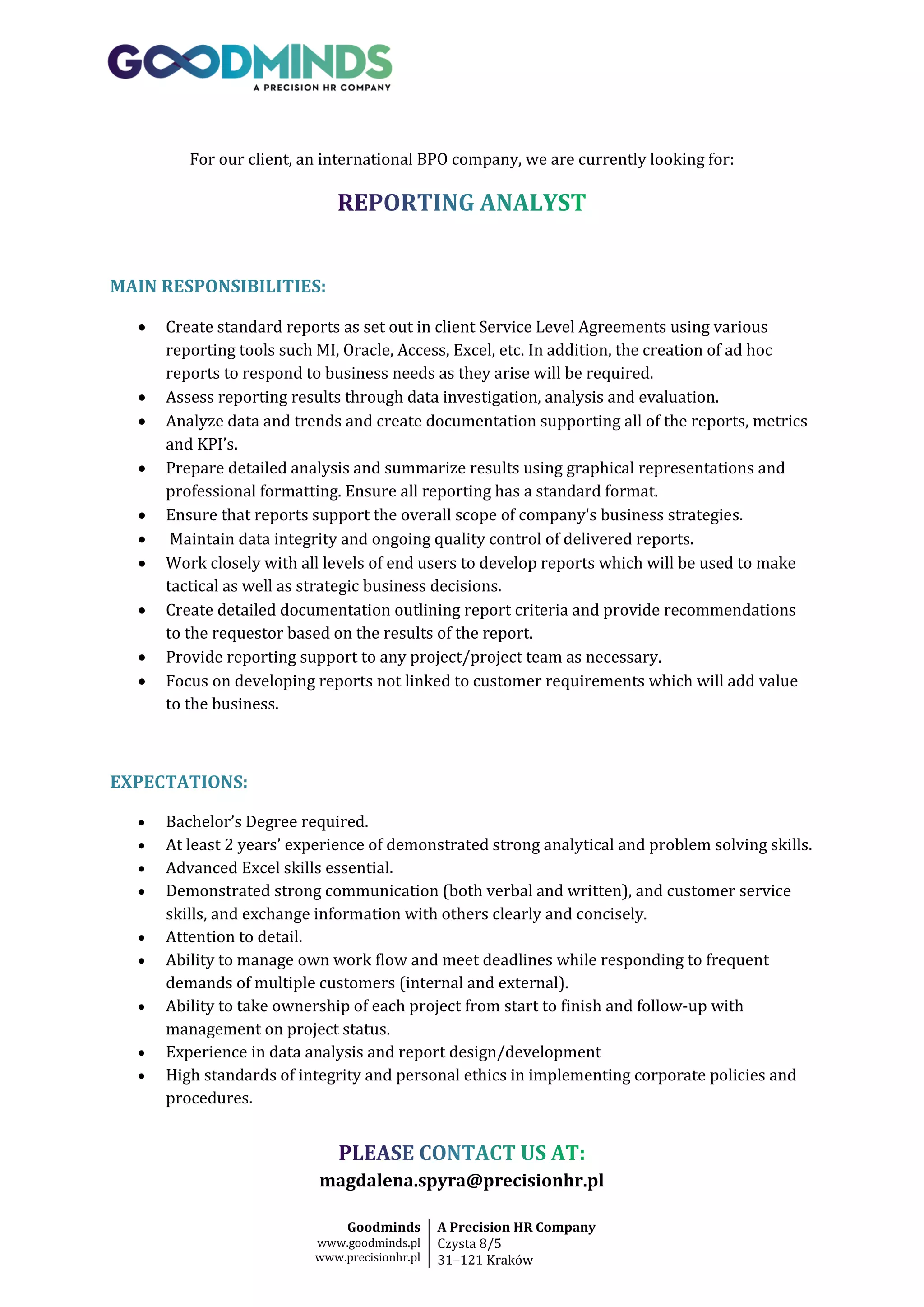 Reporting Analyst | PDF