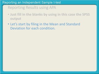 Reporting an independent sample t test | PPTX