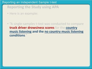 Reporting an independent sample t test | PPTX