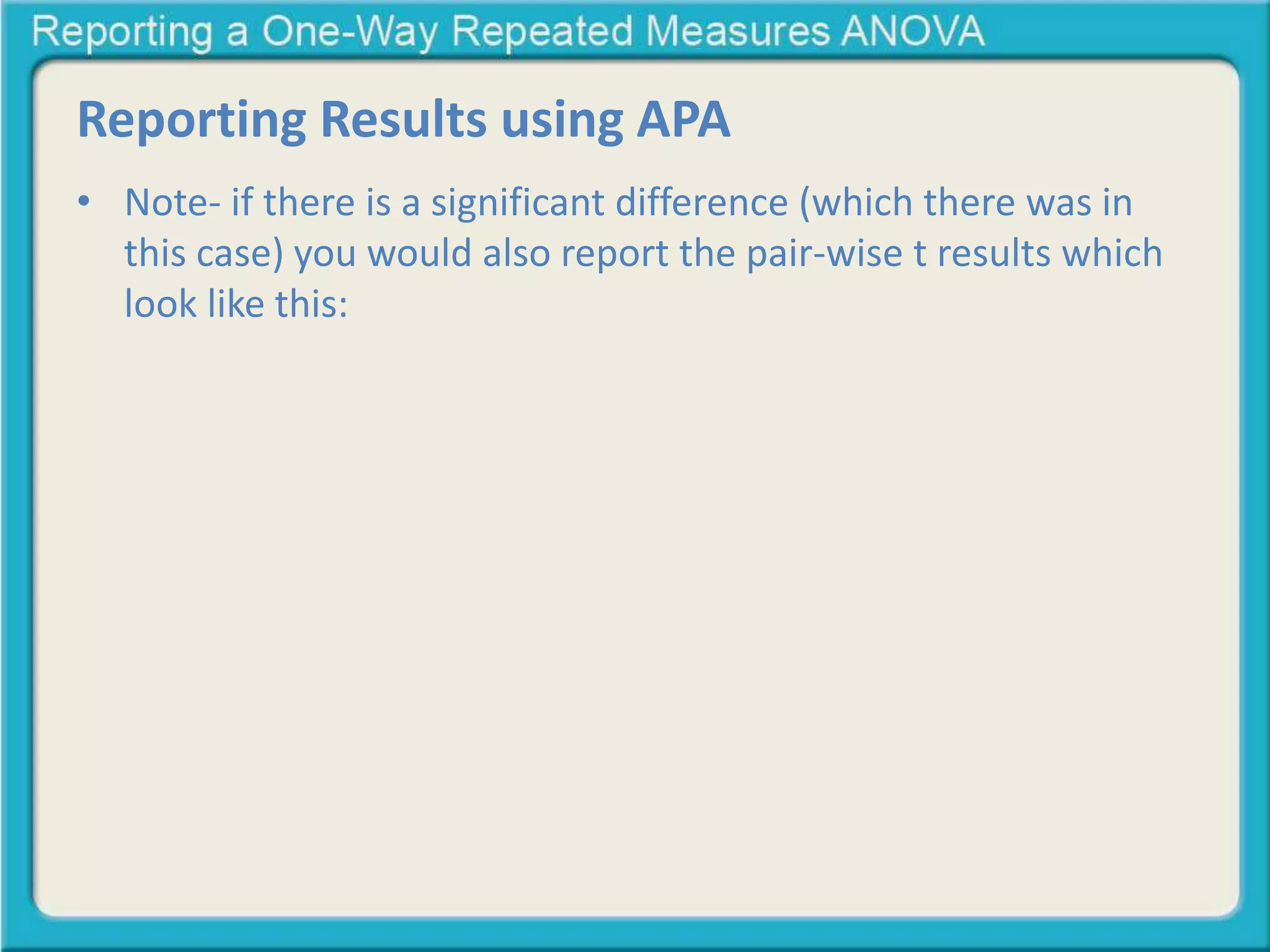 Reporting a one way repeated measures anova | PPTX