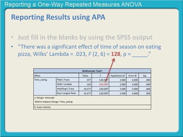 Reporting a one way repeated measures anova | PPTX | Educational ...