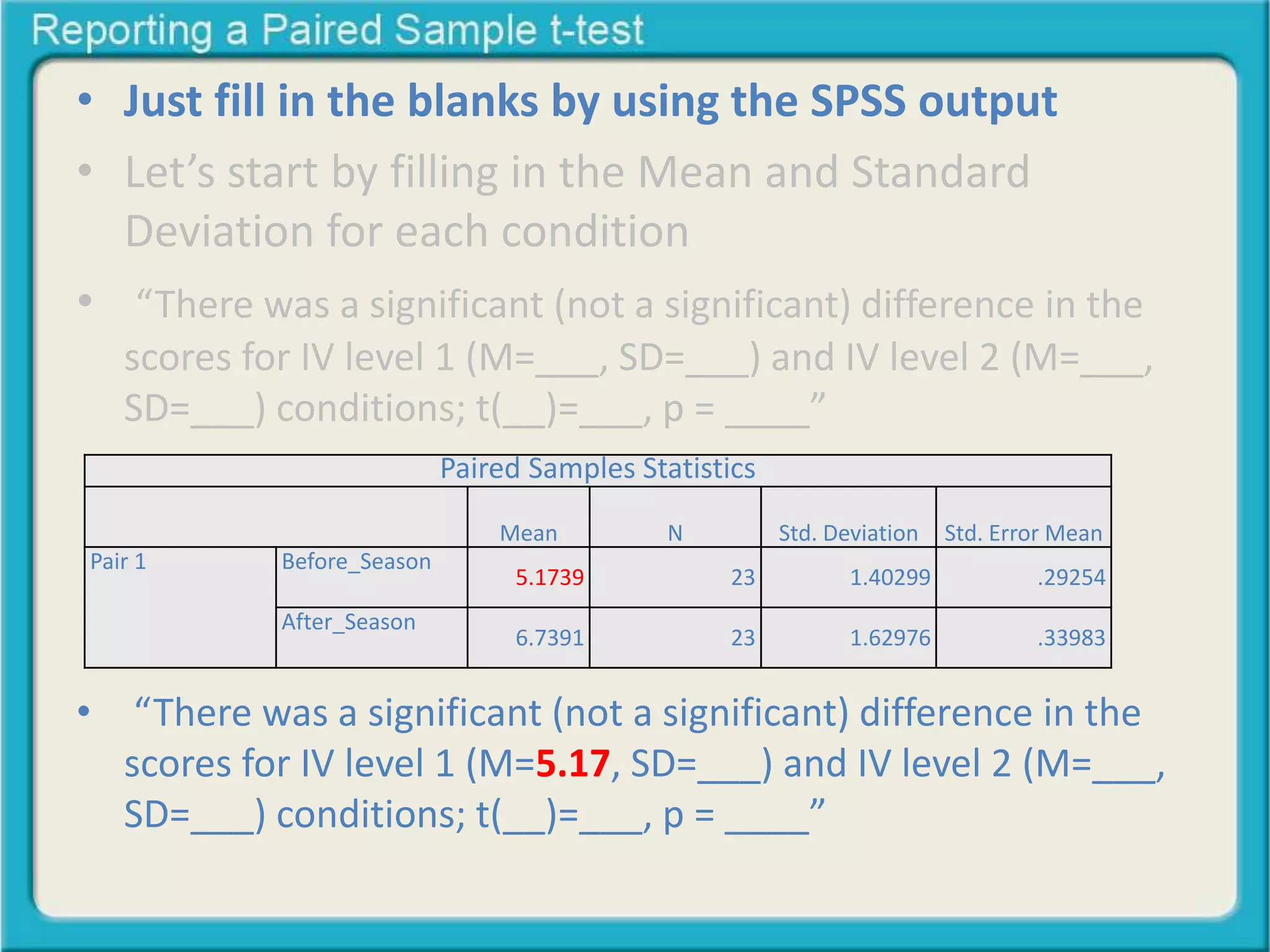 Reporting a paired sample t test | PPTX