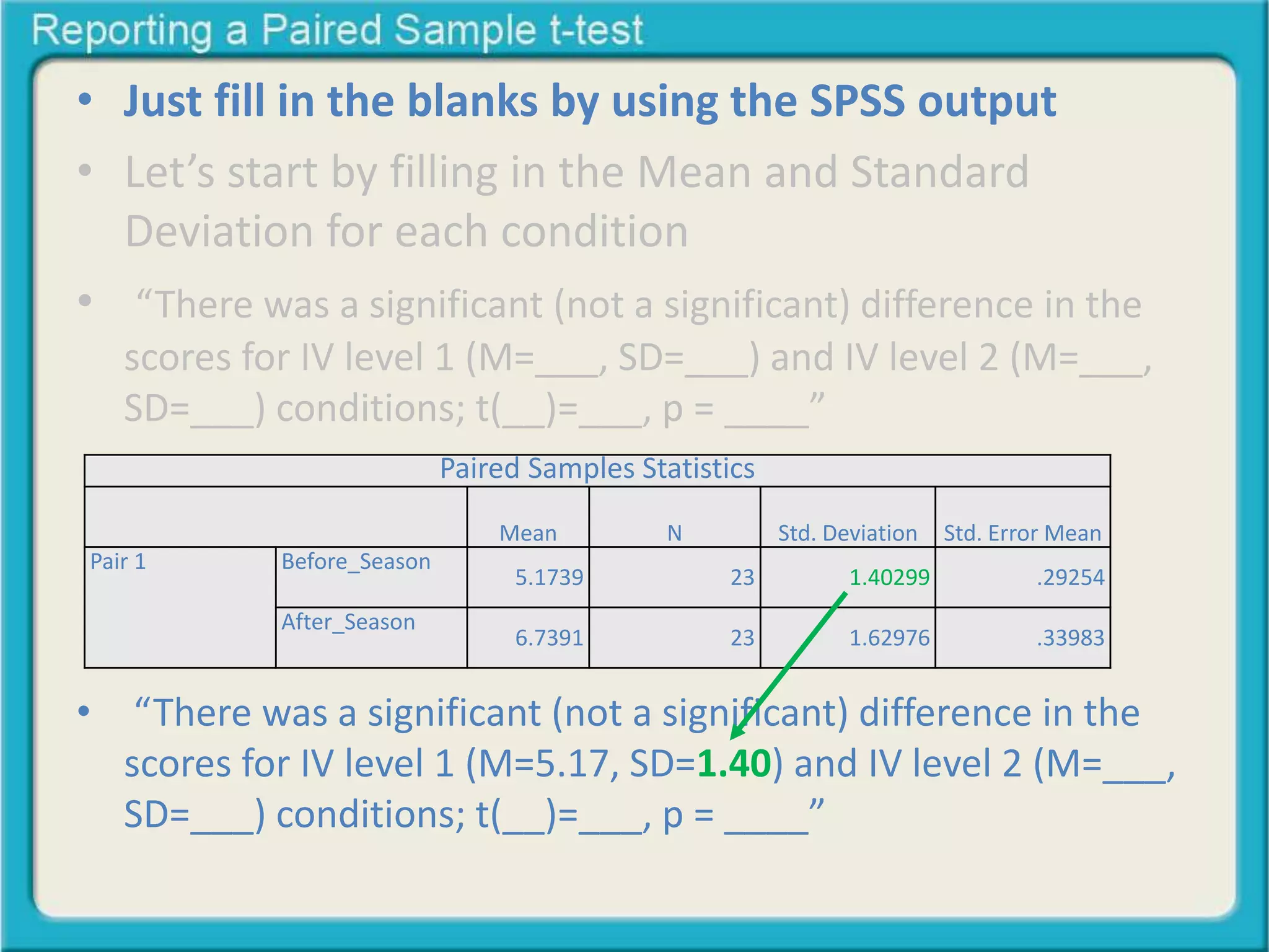 Reporting a paired sample t test | PPTX
