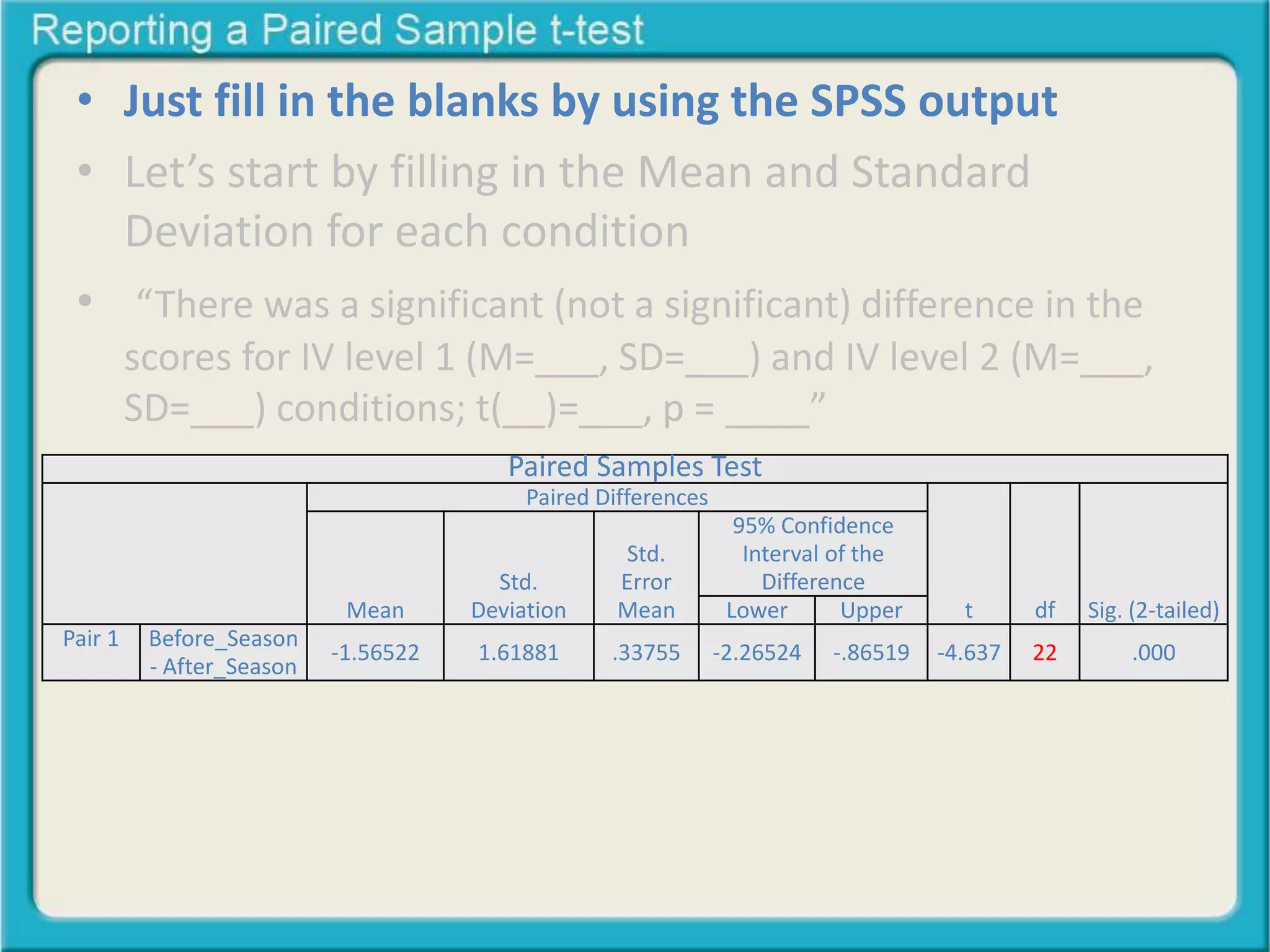 Reporting a paired sample t test | PPTX