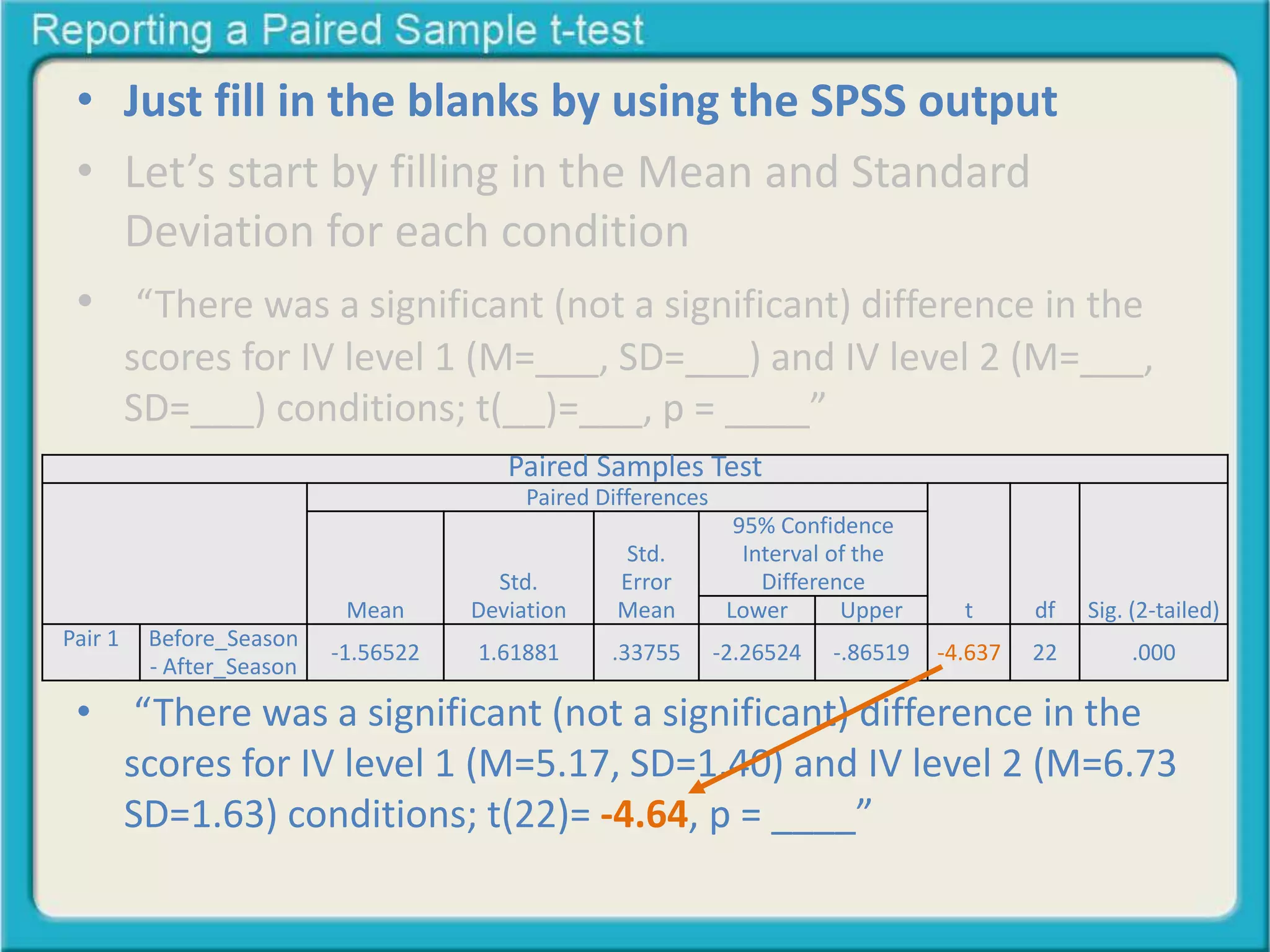 Reporting a paired sample t test | PPTX
