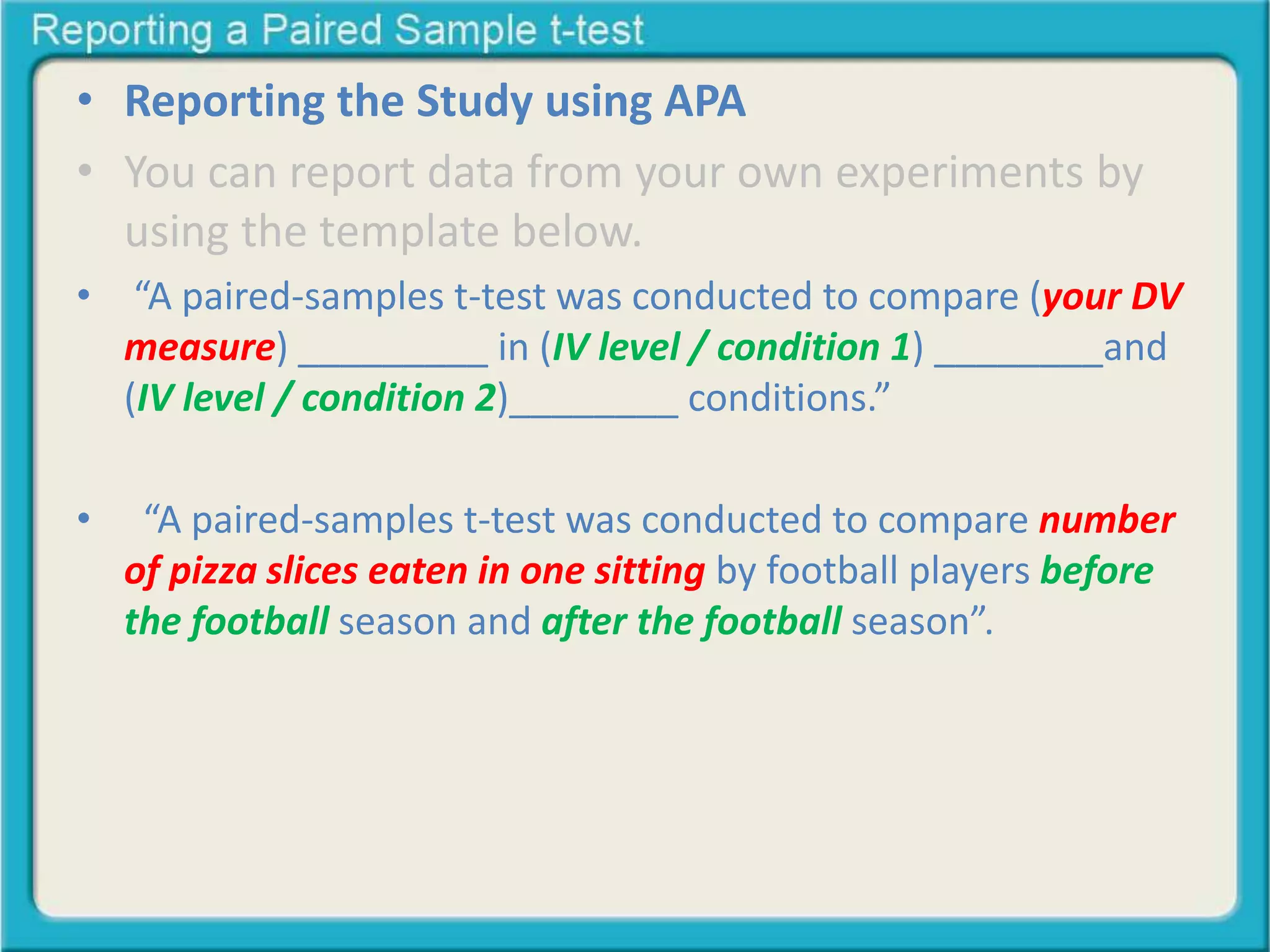 Reporting a paired sample t test | PPTX