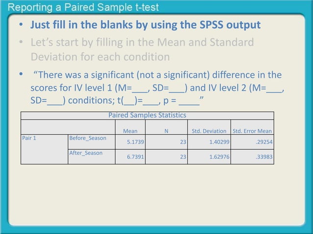 Reporting a paired sample t test | PPTX