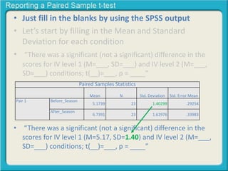 Reporting a paired sample t test | PPTX