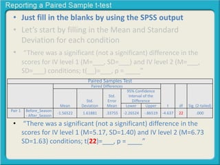 Reporting a paired sample t test | PPTX