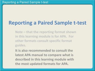 Reporting a paired sample t test | PPTX