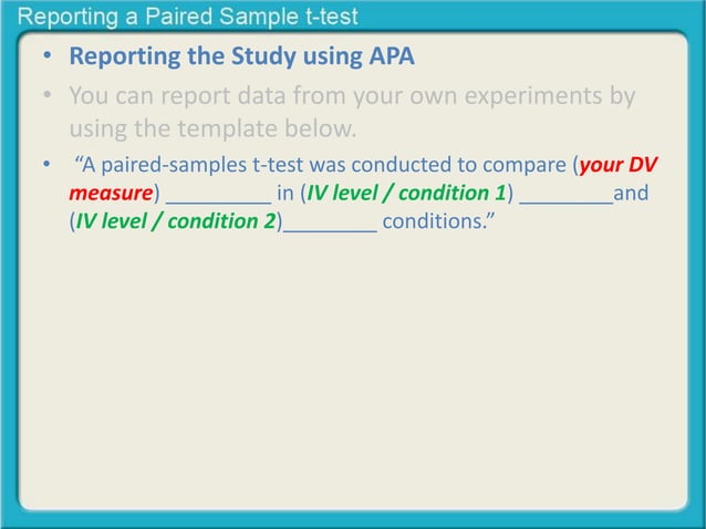 Reporting a paired sample t test