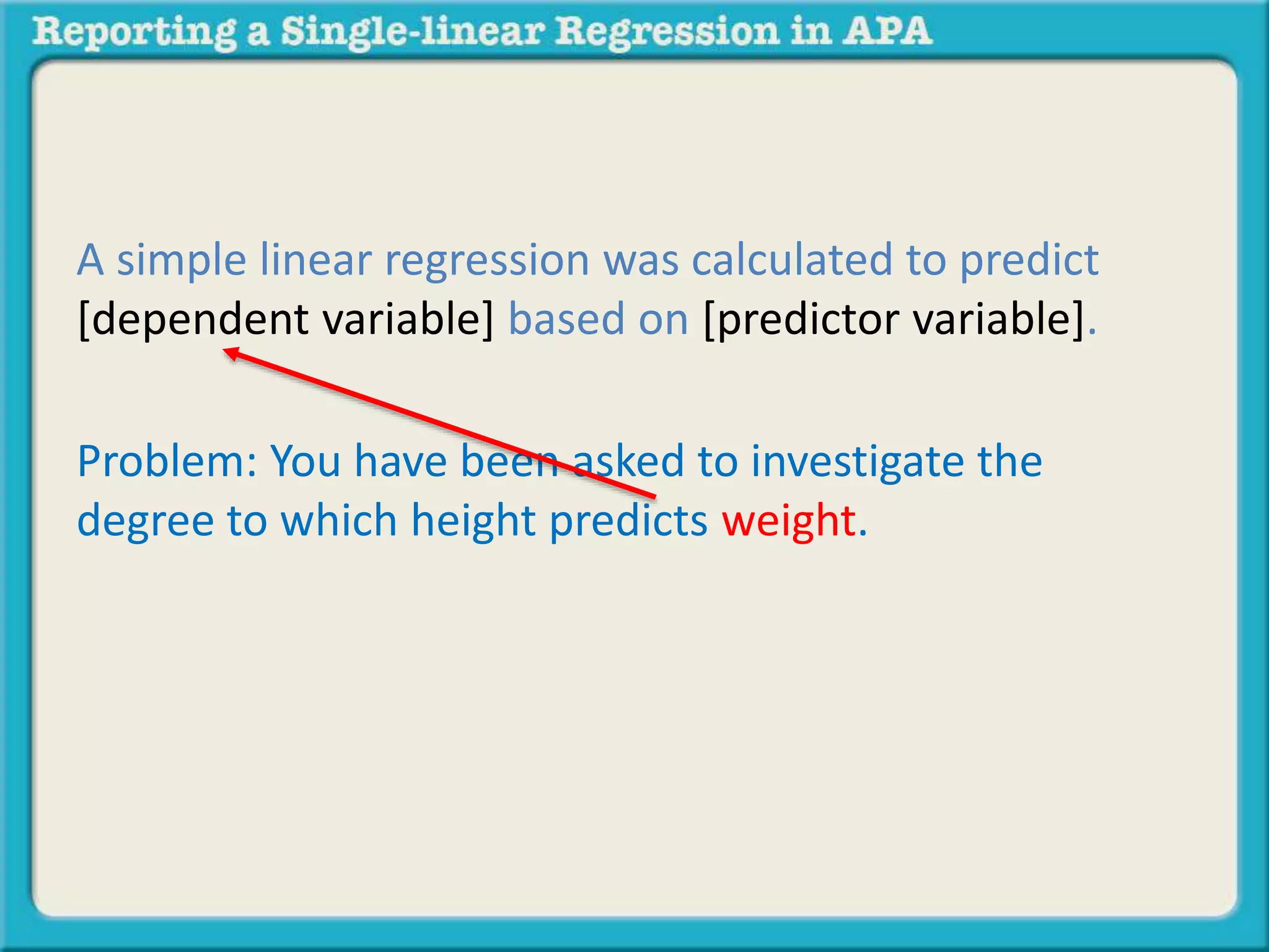 Reporting a single linear regression in apa | PPTX
