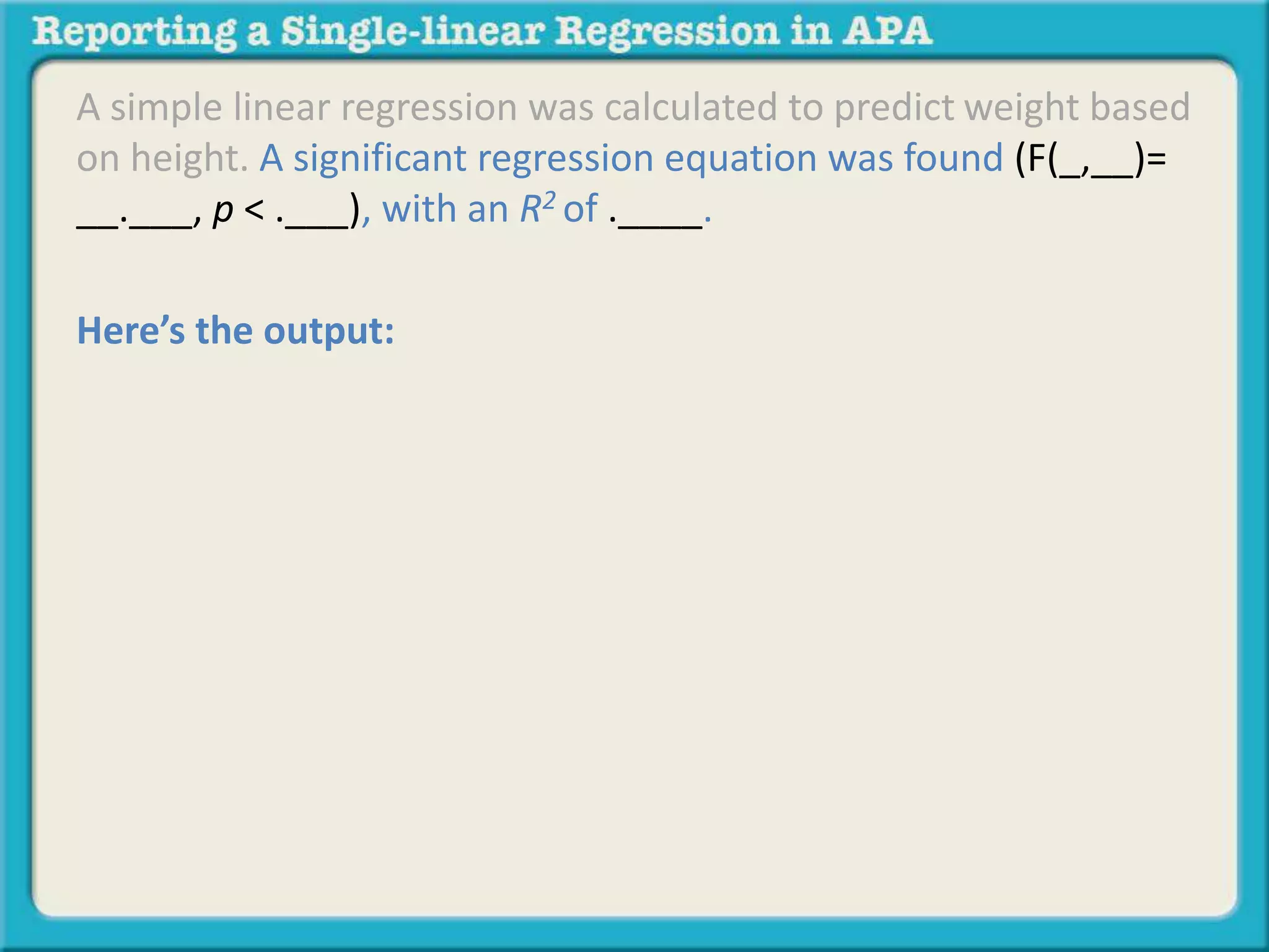 Reporting a single linear regression in apa | PPTX