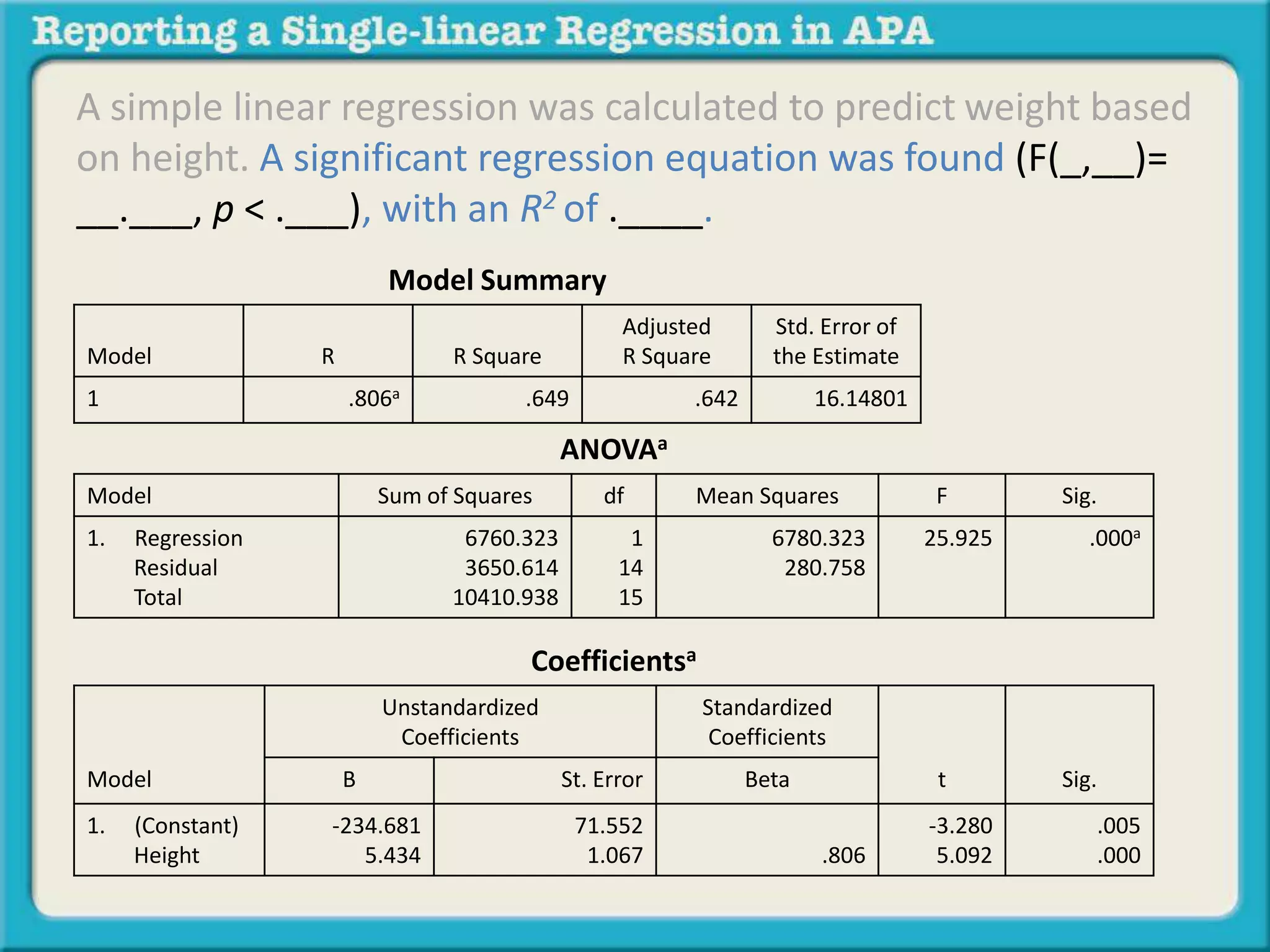 Reporting a single linear regression in apa | PPTX
