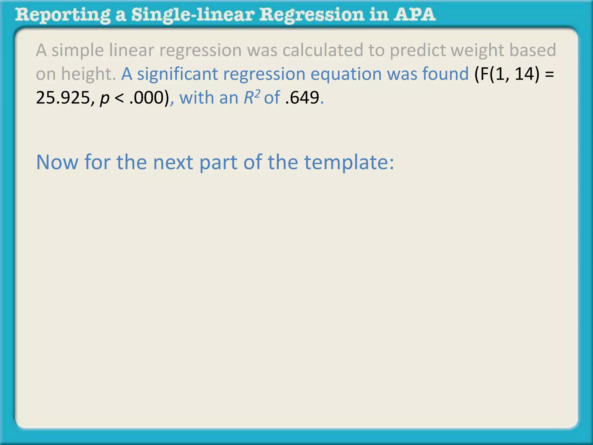 Reporting a single linear regression in apa | PPTX | Science