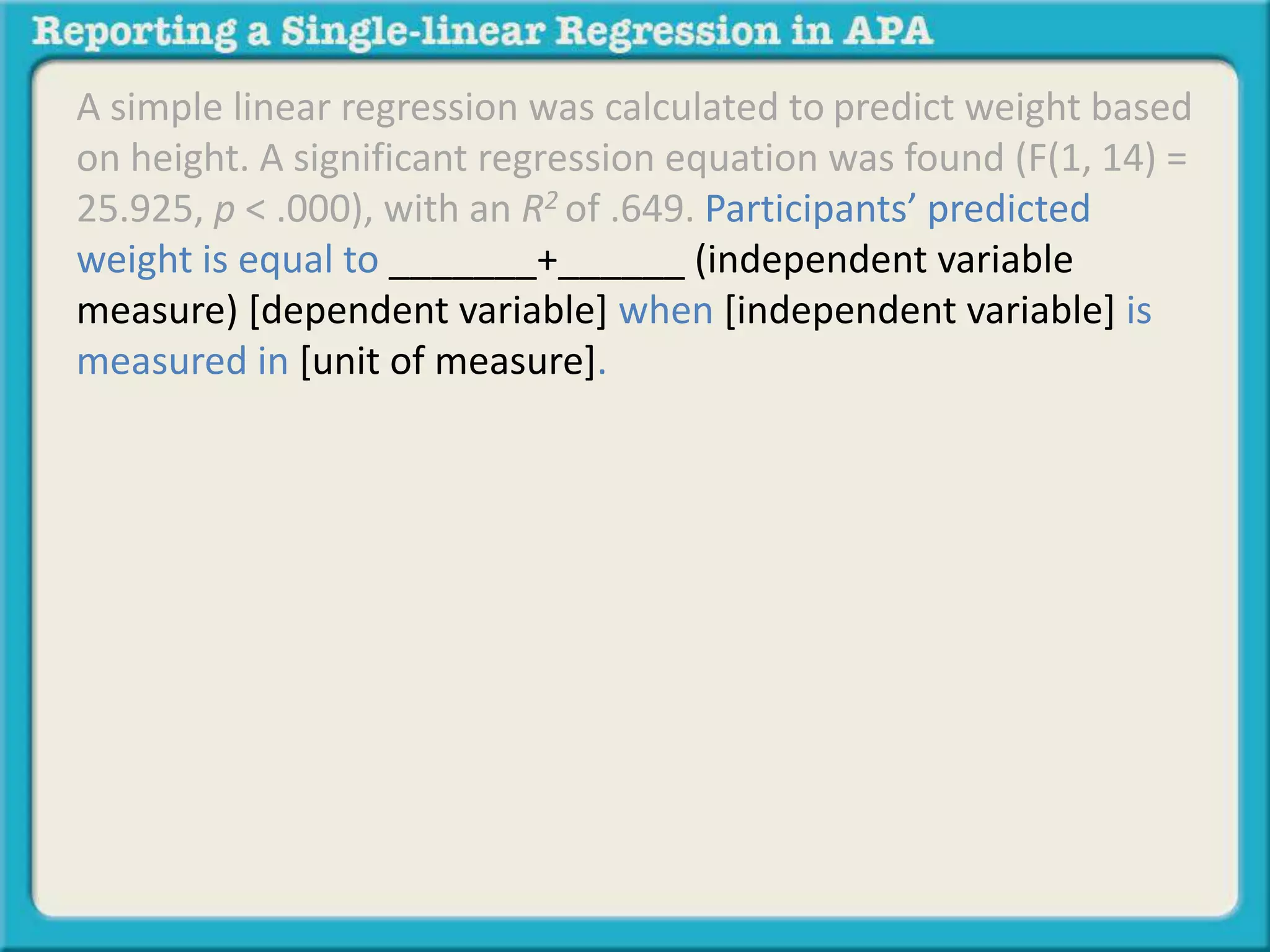 Reporting a single linear regression in apa | PPTX | Science