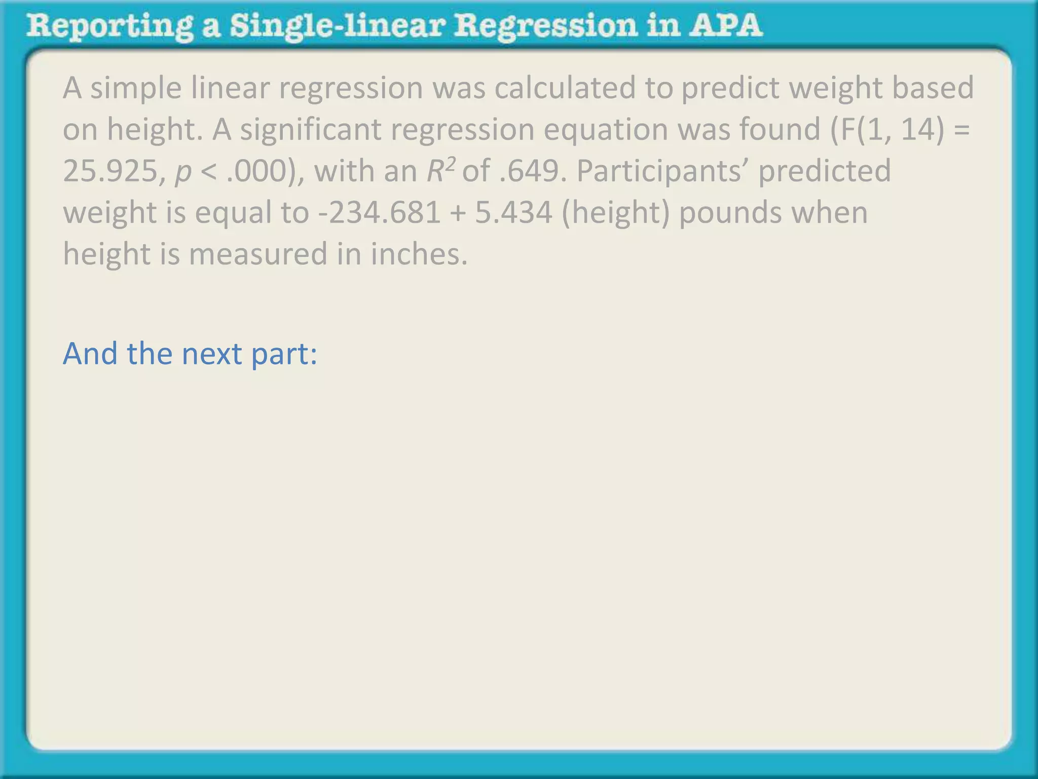 Reporting a single linear regression in apa | PPTX