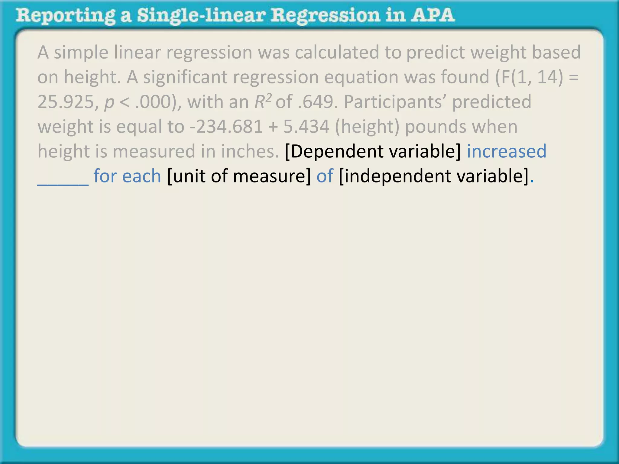 Reporting a single linear regression in apa | PPTX