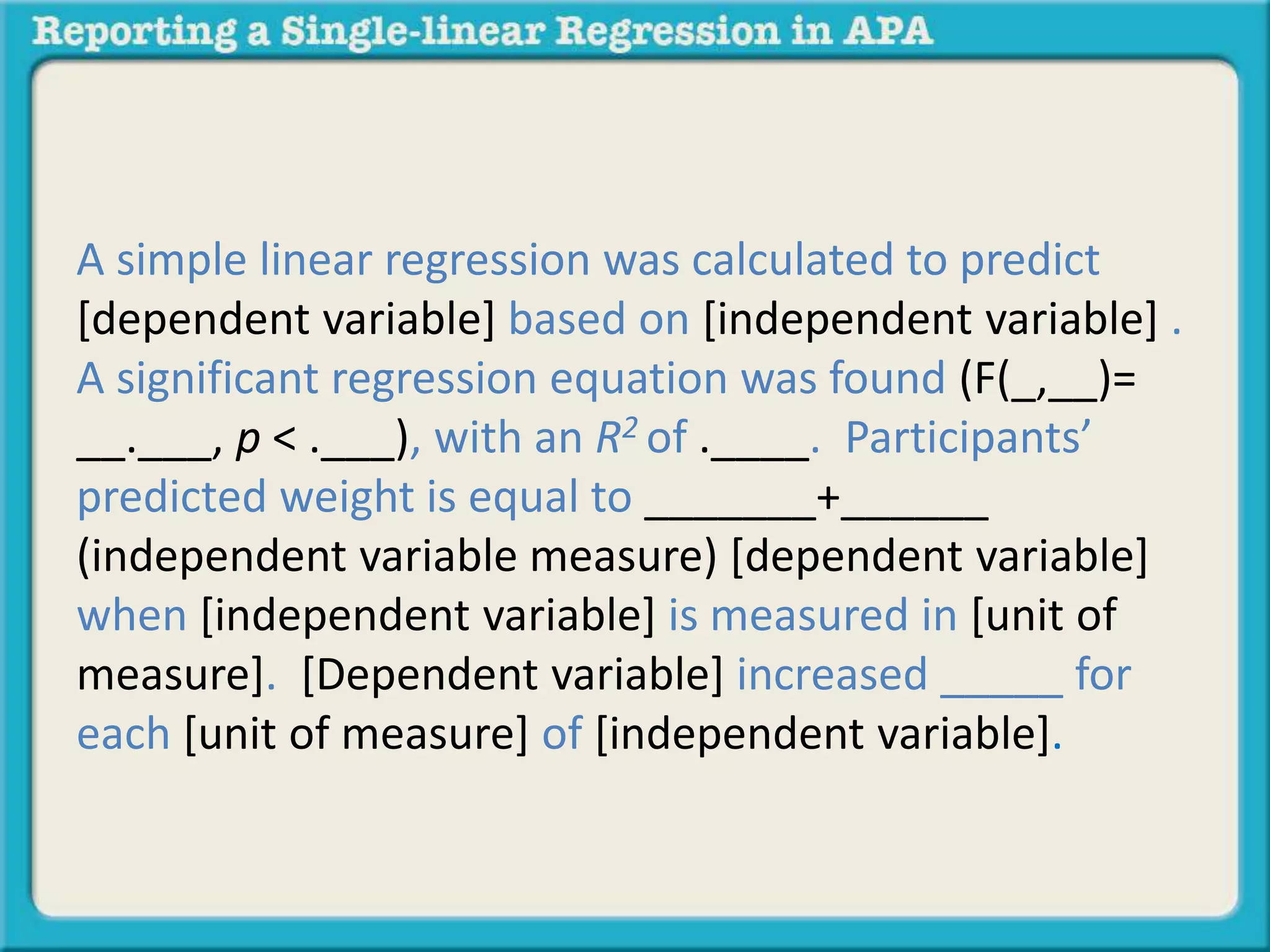 Reporting a single linear regression in apa | PPTX | Science