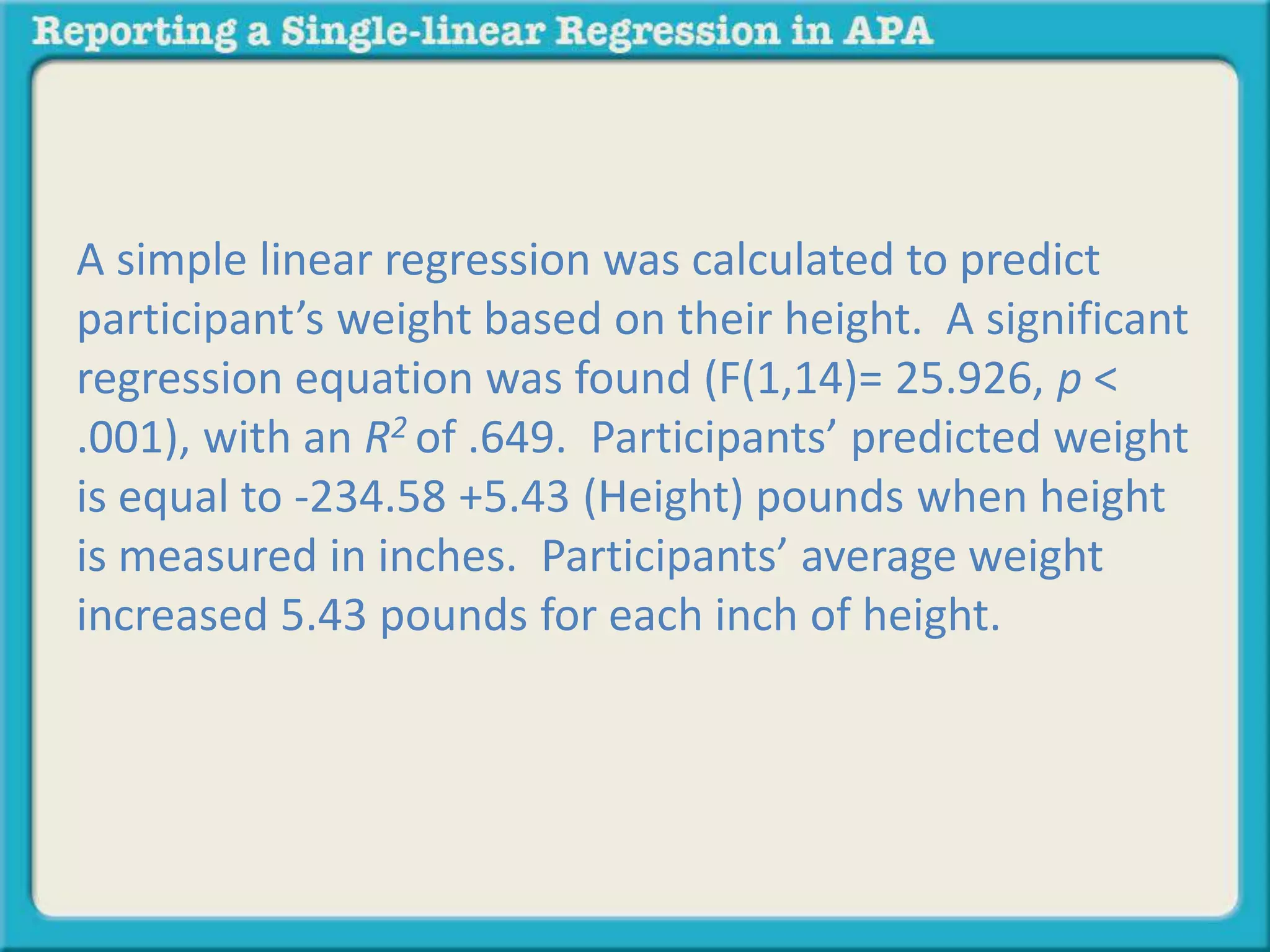 Reporting a single linear regression in apa | PPTX
