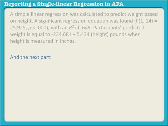 Reporting a single linear regression in apa | PPTX | Science