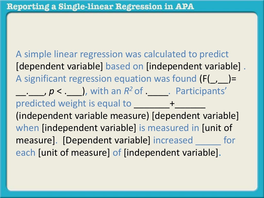 Reporting A Single Linear Regression In Apa