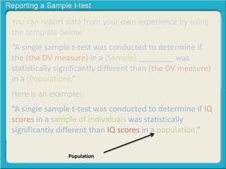 Reporting a single sample t test | PPTX | Standardized Testing ...