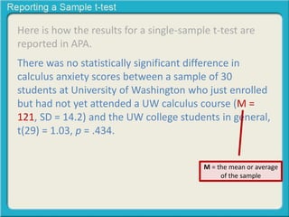 Reporting a single sample t test | PPTX | Standardized Testing ...
