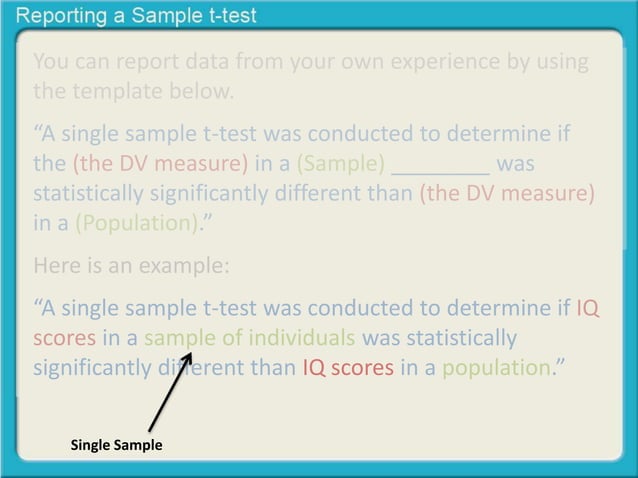 Reporting a single sample t test | PPTX | Standardized Testing ...