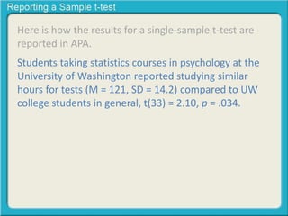 Reporting a single sample t-test | PPTX