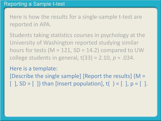 Reporting a single sample t-test | PPTX