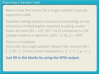 Reporting a single sample t-test | PPTX