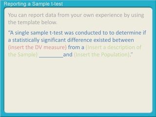 Reporting a single sample t-test | PPTX
