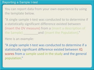 Reporting a single sample t-test | PPTX