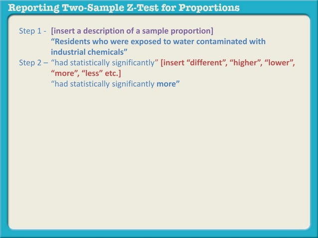 Reporting a two sample z test for proportions | PPTX | Chemistry | Science