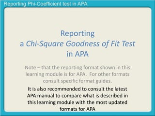 Reporting chi square goodness of fit test of independence in apa | PPTX