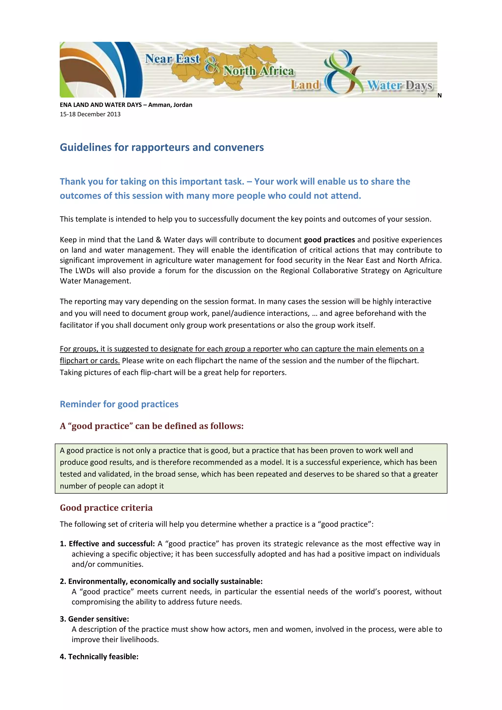 Session 6: Guidelines for rapporteurs and conveners | DOCX