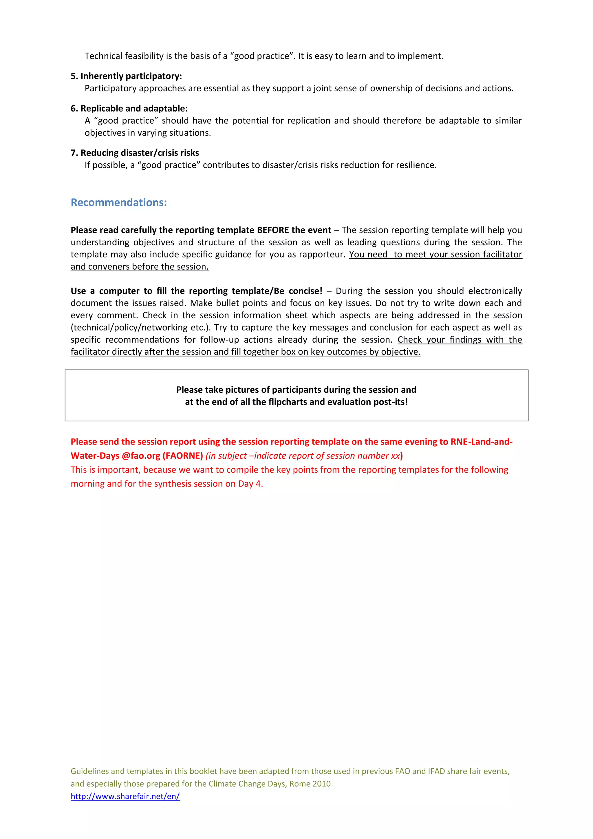 Session 6: Guidelines for rapporteurs and conveners | DOCX