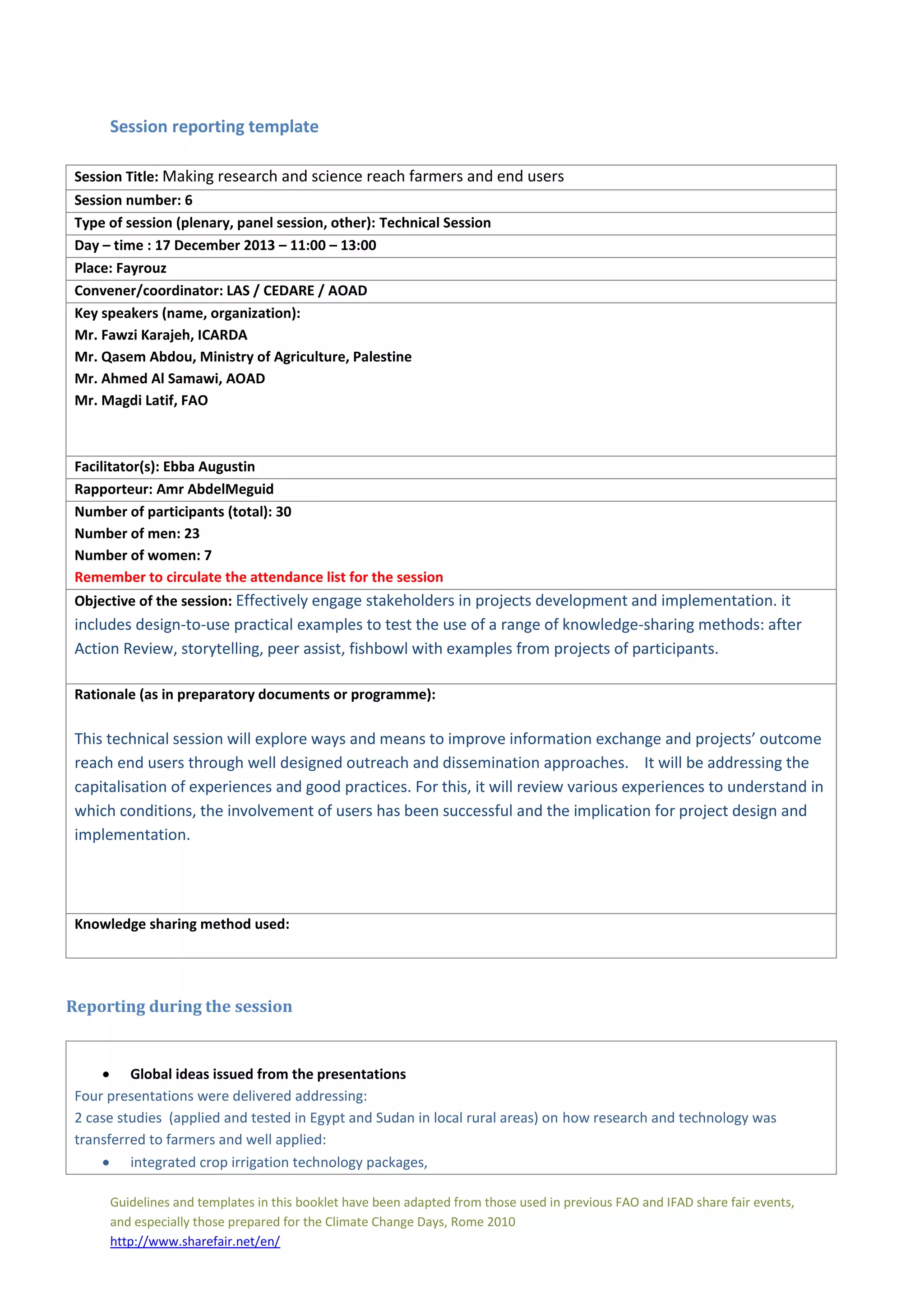 Session 6: Guidelines for rapporteurs and conveners | DOCX