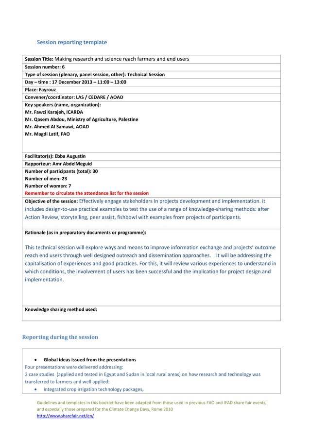 Session 6: Guidelines for rapporteurs and conveners | DOCX