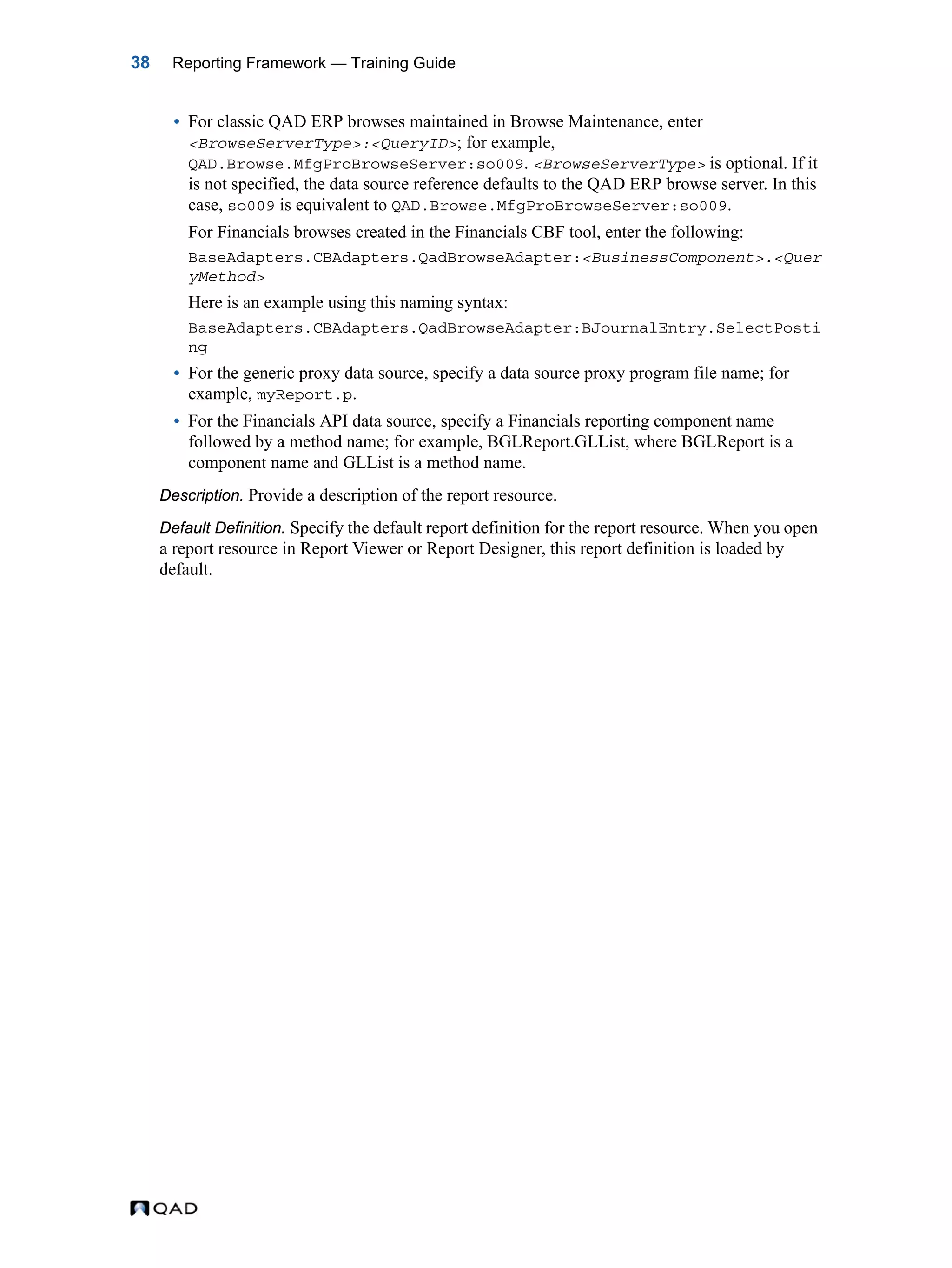 MFG/PRO QAD Reporting Framework Document Guide | PDF