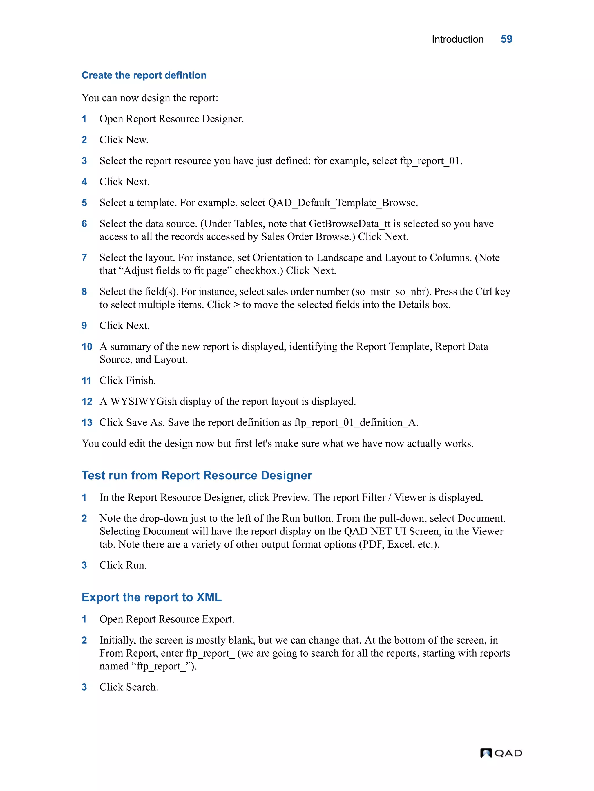 MFG/PRO QAD Reporting Framework Document Guide | PDF