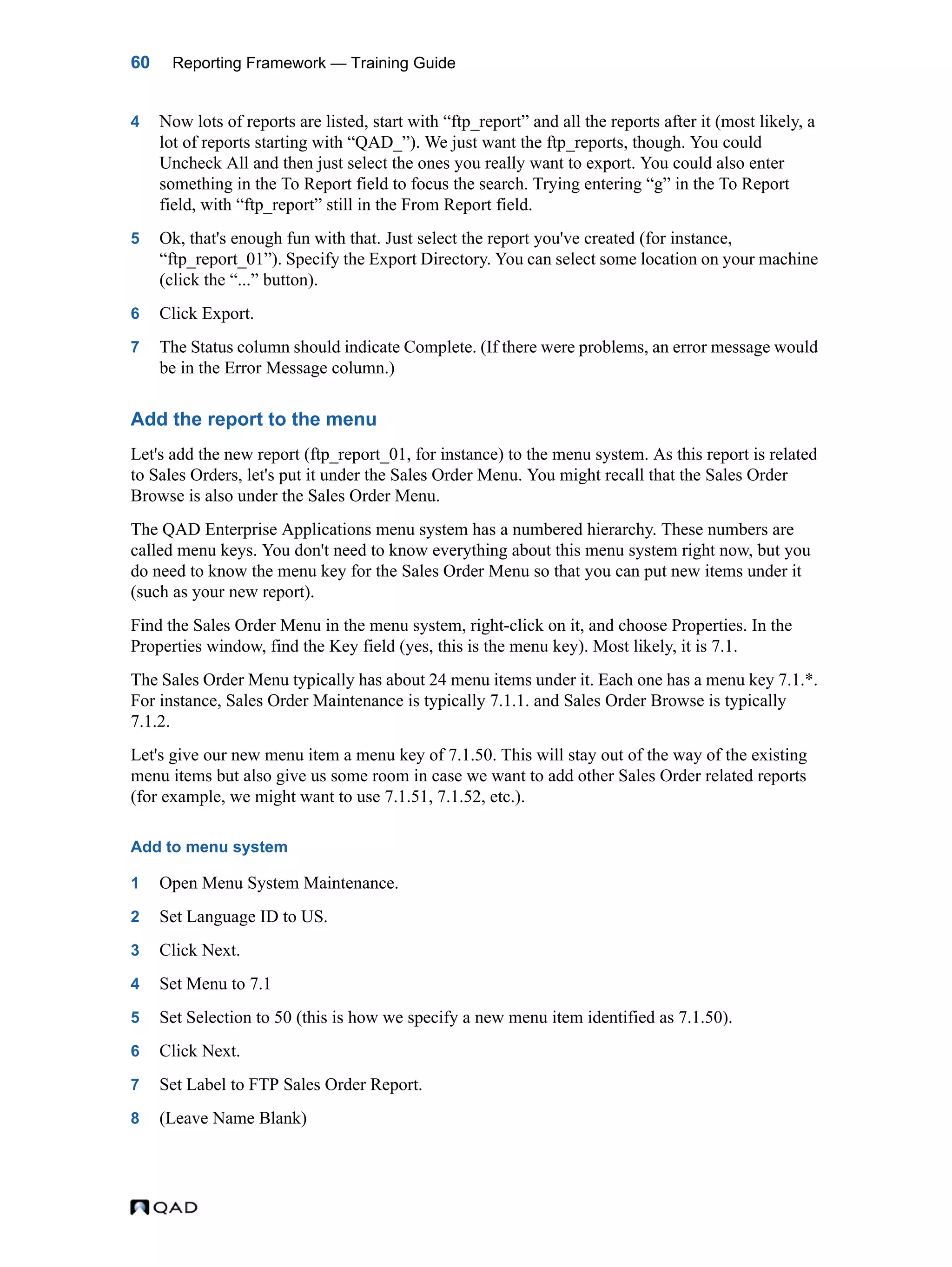 MFG/PRO QAD Reporting Framework Document Guide | PDF