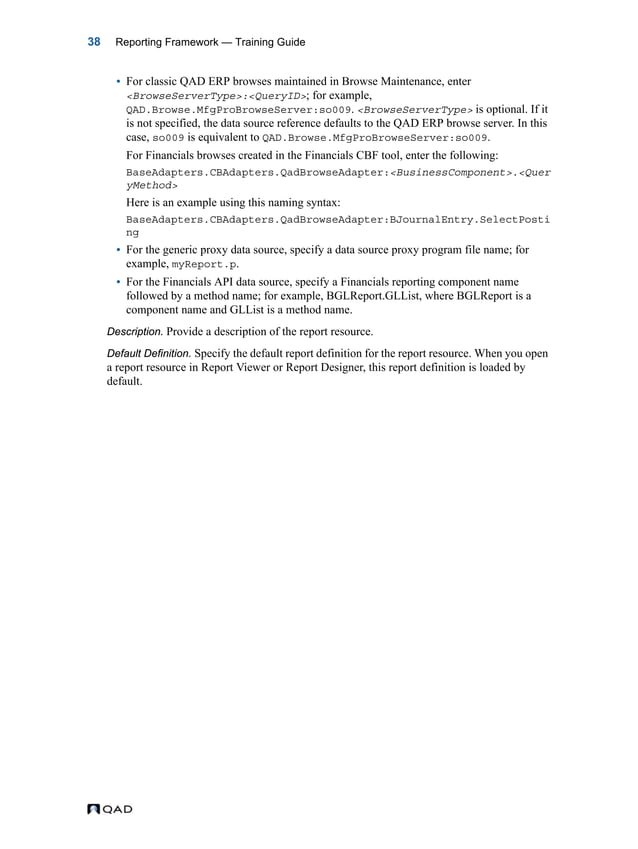 MFG/PRO QAD Reporting Framework Document Guide | PDF