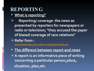 Reporting In Journalism | PPT