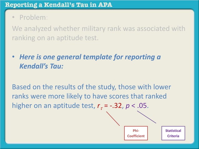 Reporting kendall's tau in apa | PPTX