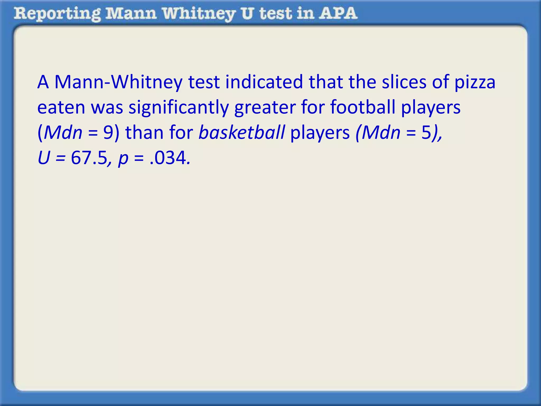 Reporting Mann Whitney U Test in APA | PPTX
