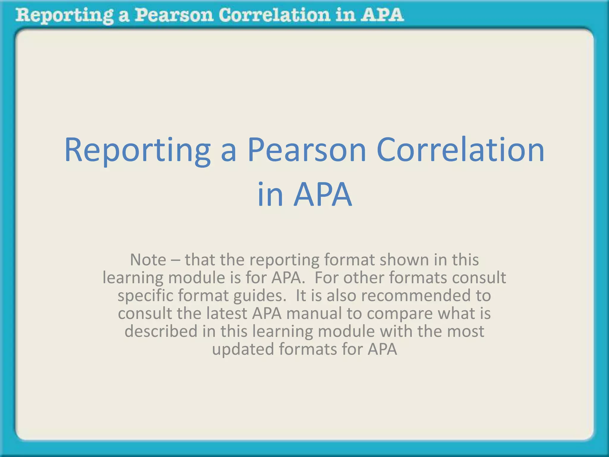 Reporting pearson correlation in apa | PPTX