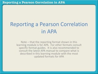Reporting pearson correlation in apa | PPTX